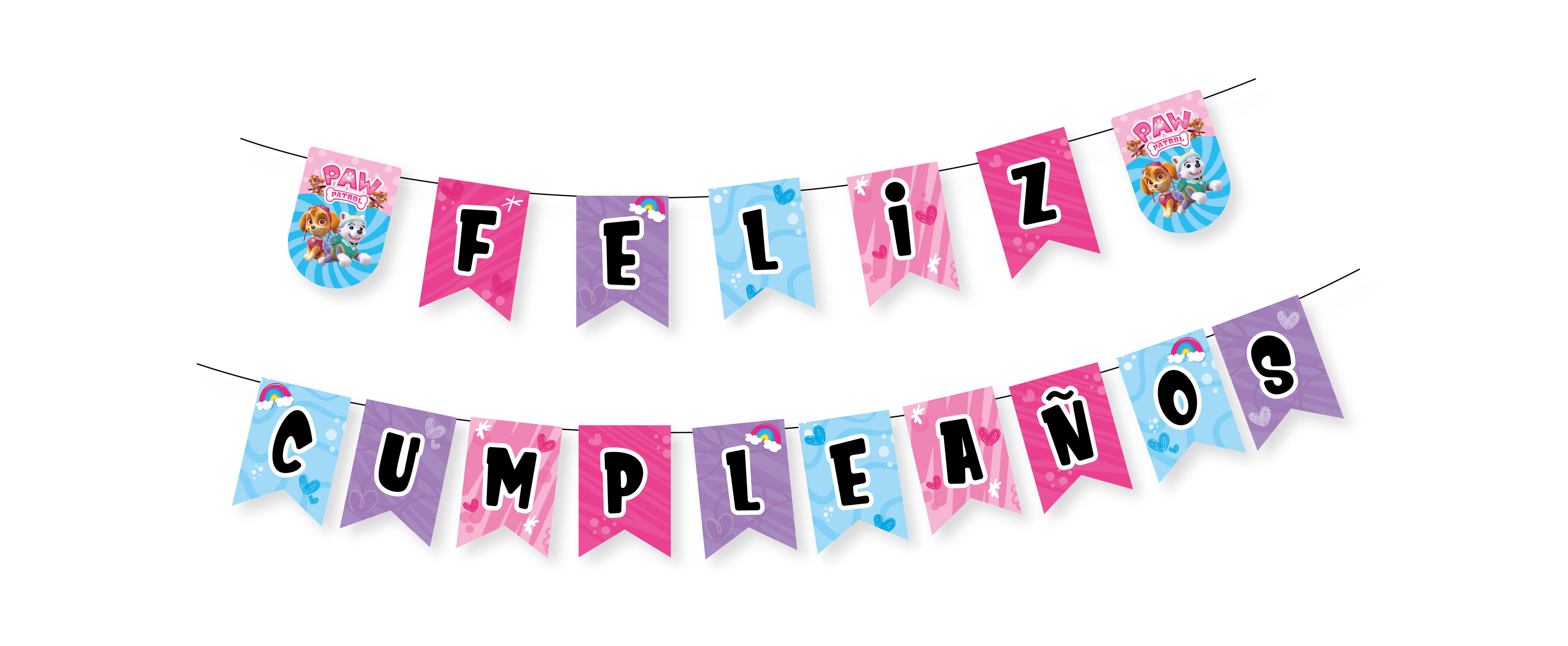 Banderín “Feliz Cumpleaños” Paw Patrol Niña (x1u) – Fiesta Warehouse